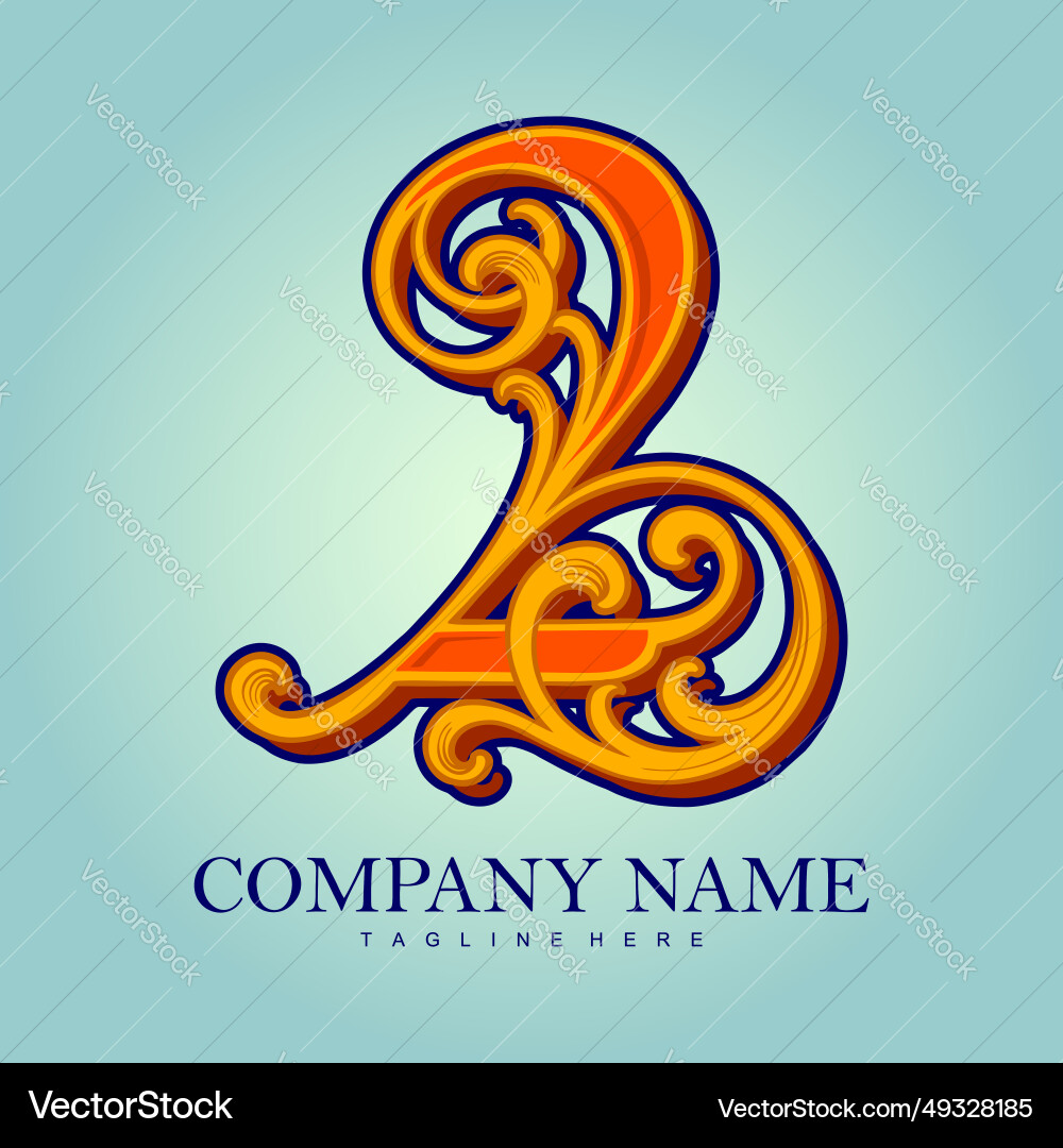 Gold emblem flourish number 2 monogram logo Vector Image