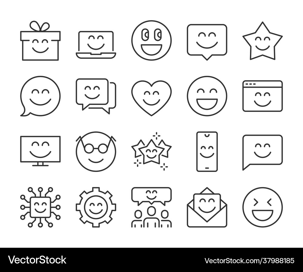 Happy smile line icons set editable stroke Vector Image