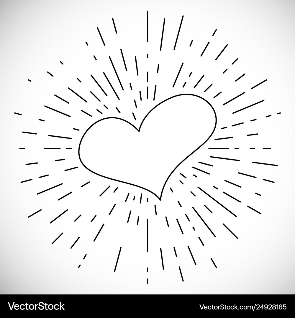 Heart with hand drawn vintage bursting rays Vector Image