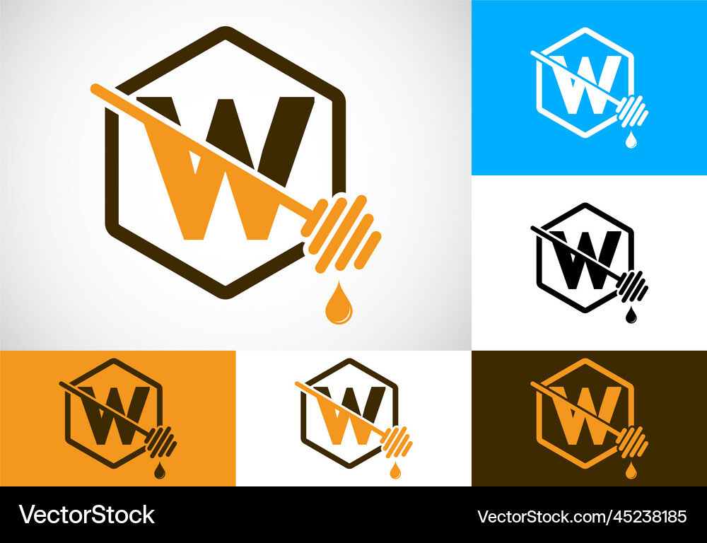 Initial letter w with honeycomb bees logo design Vector Image