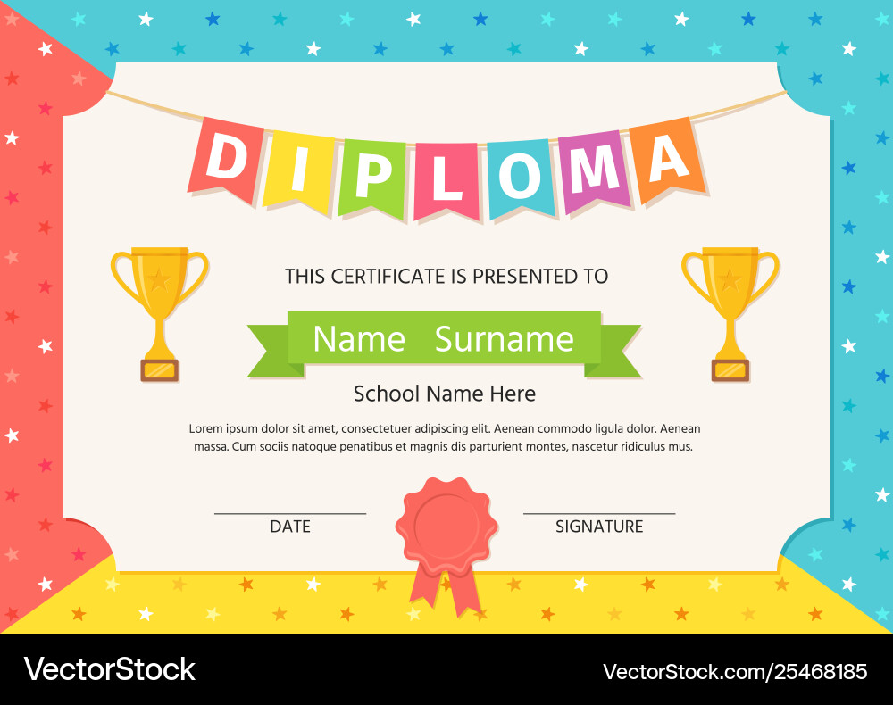 Kid diploma certificate cute preschool design Vector Image
