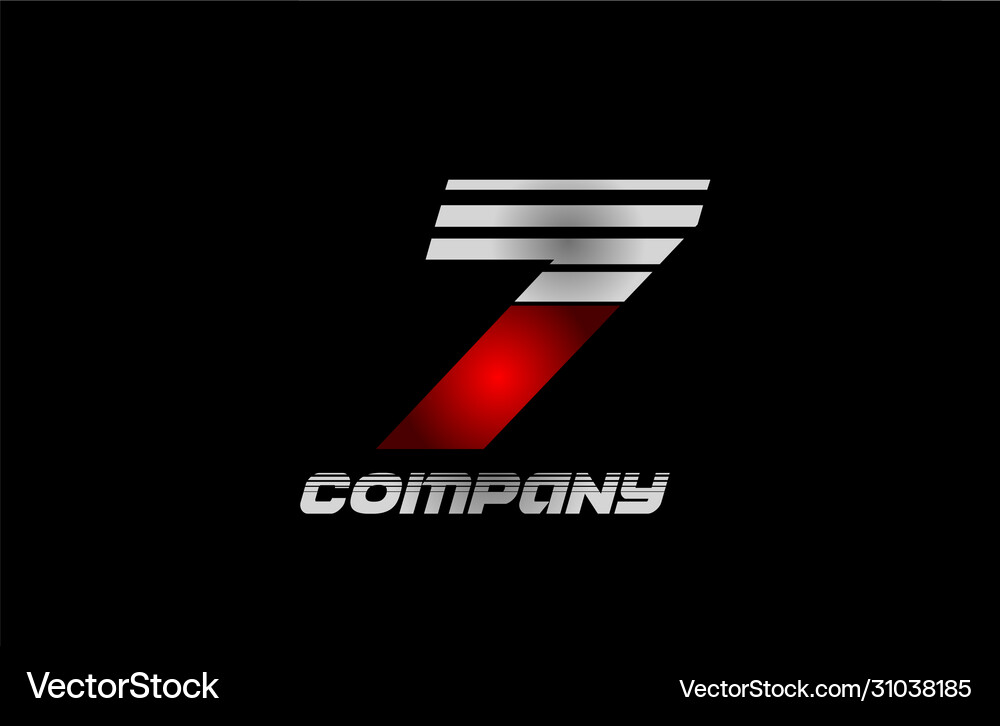 Number logo 7 seven red grey black icon design Vector Image