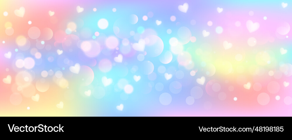 Unicorn sky with hearts and bokeh magic rainbow Vector Image