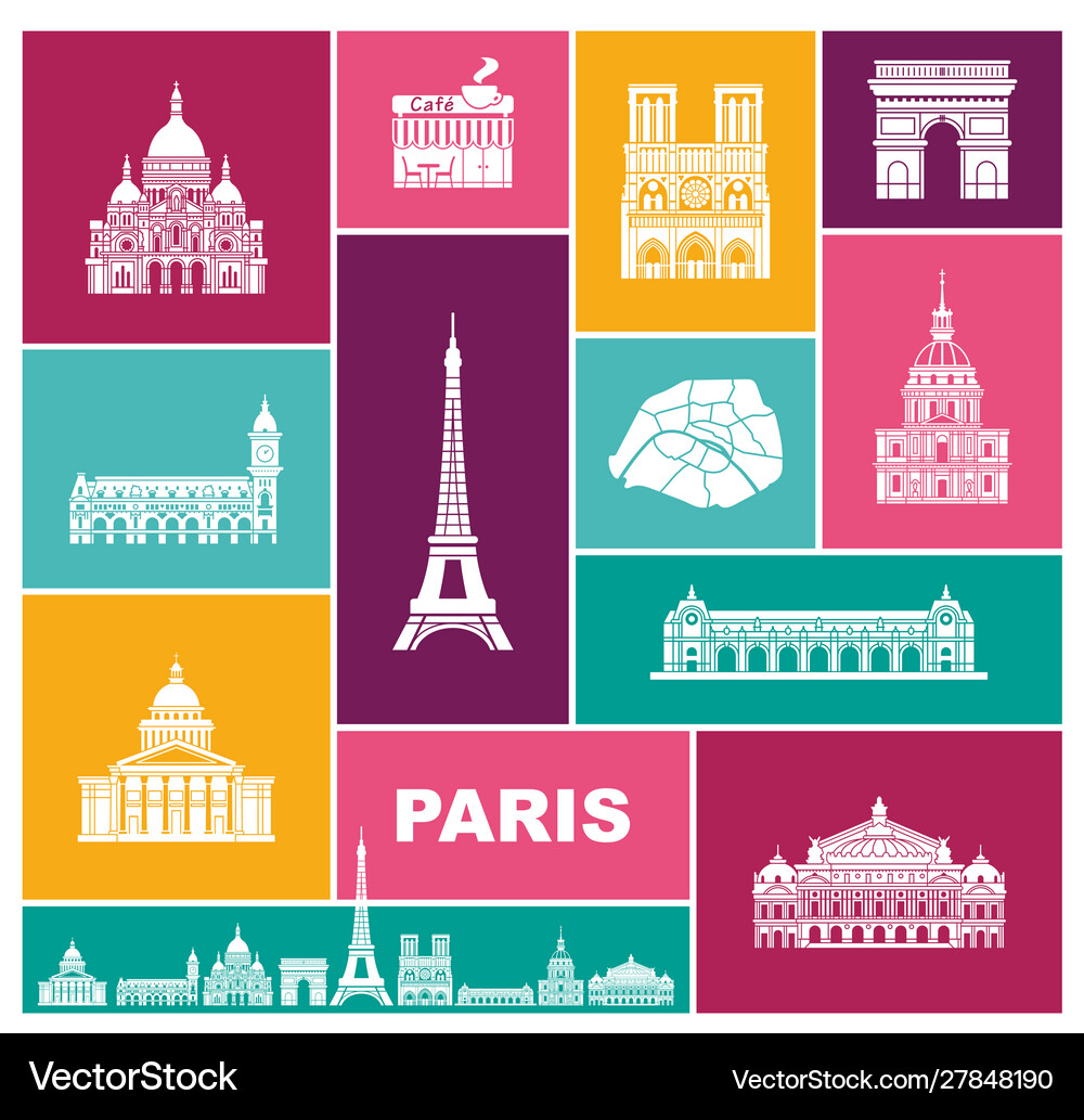 Architectural and historical sights paris set Vector Image