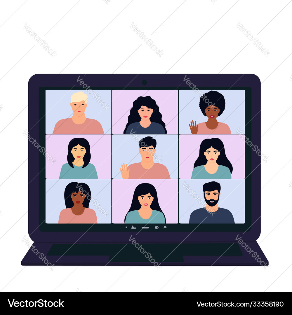 Group business conference video call multiethnic Vector Image