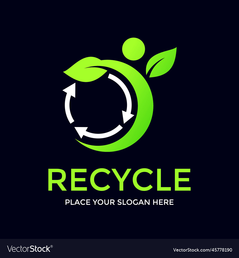 Recycle logo with leaf and human symbol design Vector Image