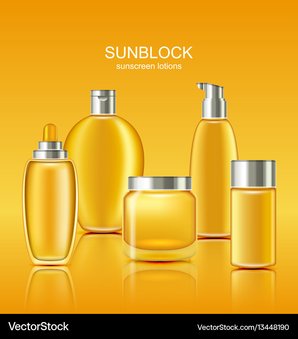 Set sunscreen protection cosmetics sun care Vector Image