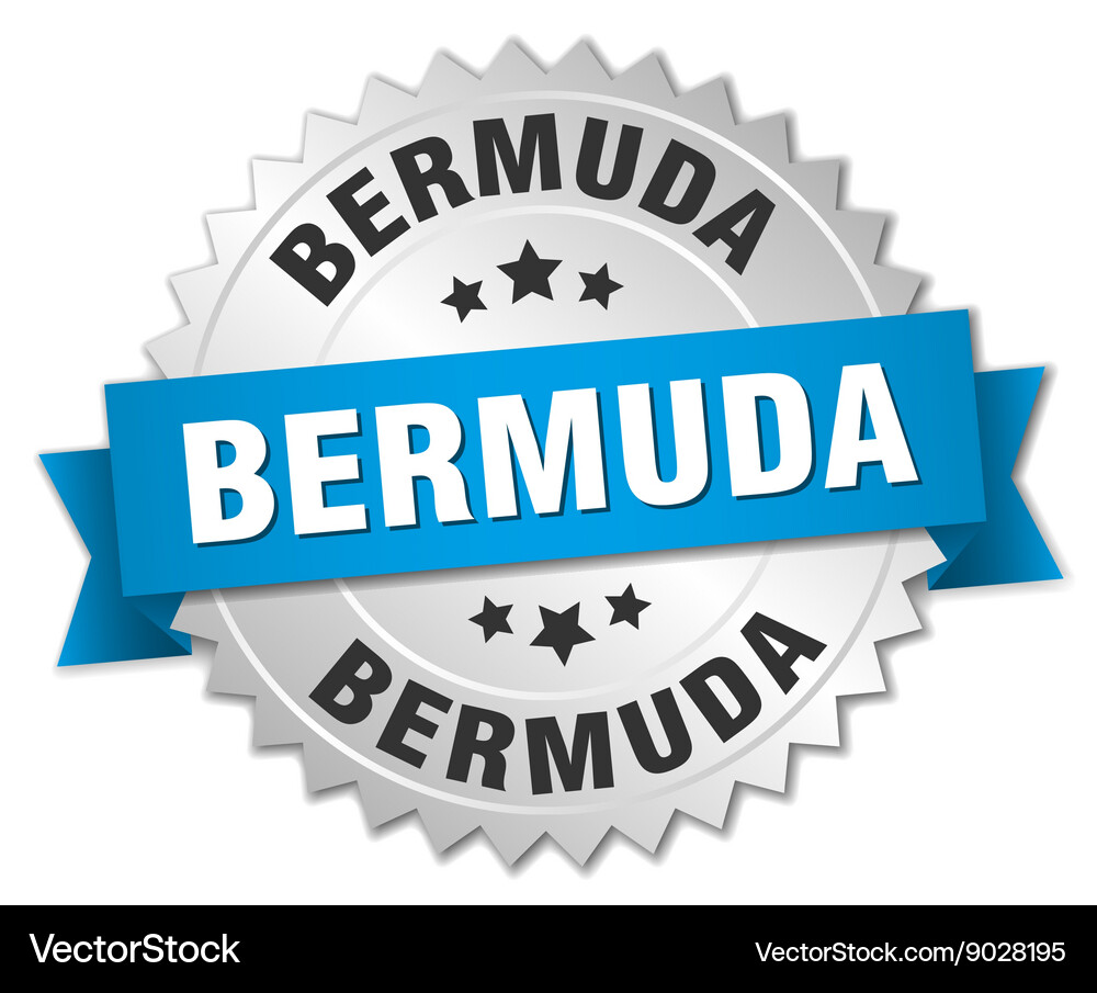 Bermuda round silver badge with blue ribbon Vector Image