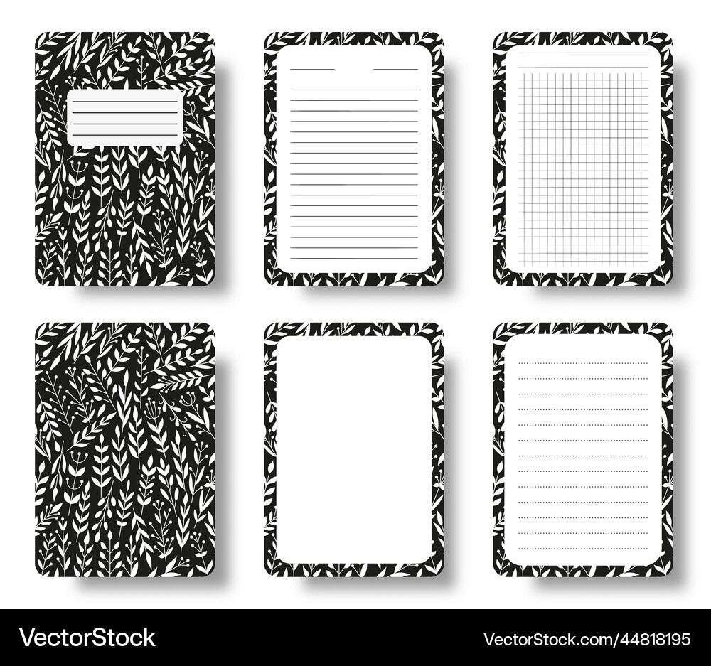 Notepad cover line grid page floral branch leaf Vector Image