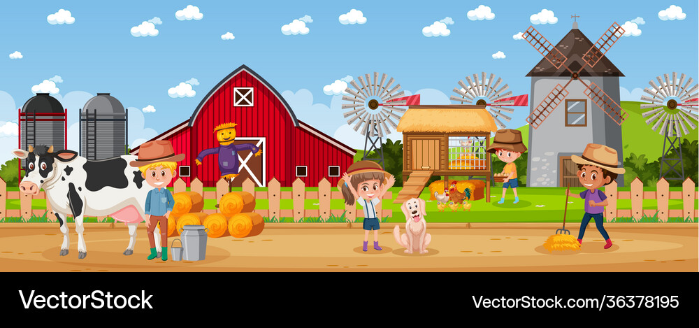 People at rural farm Royalty Free Vector Image
