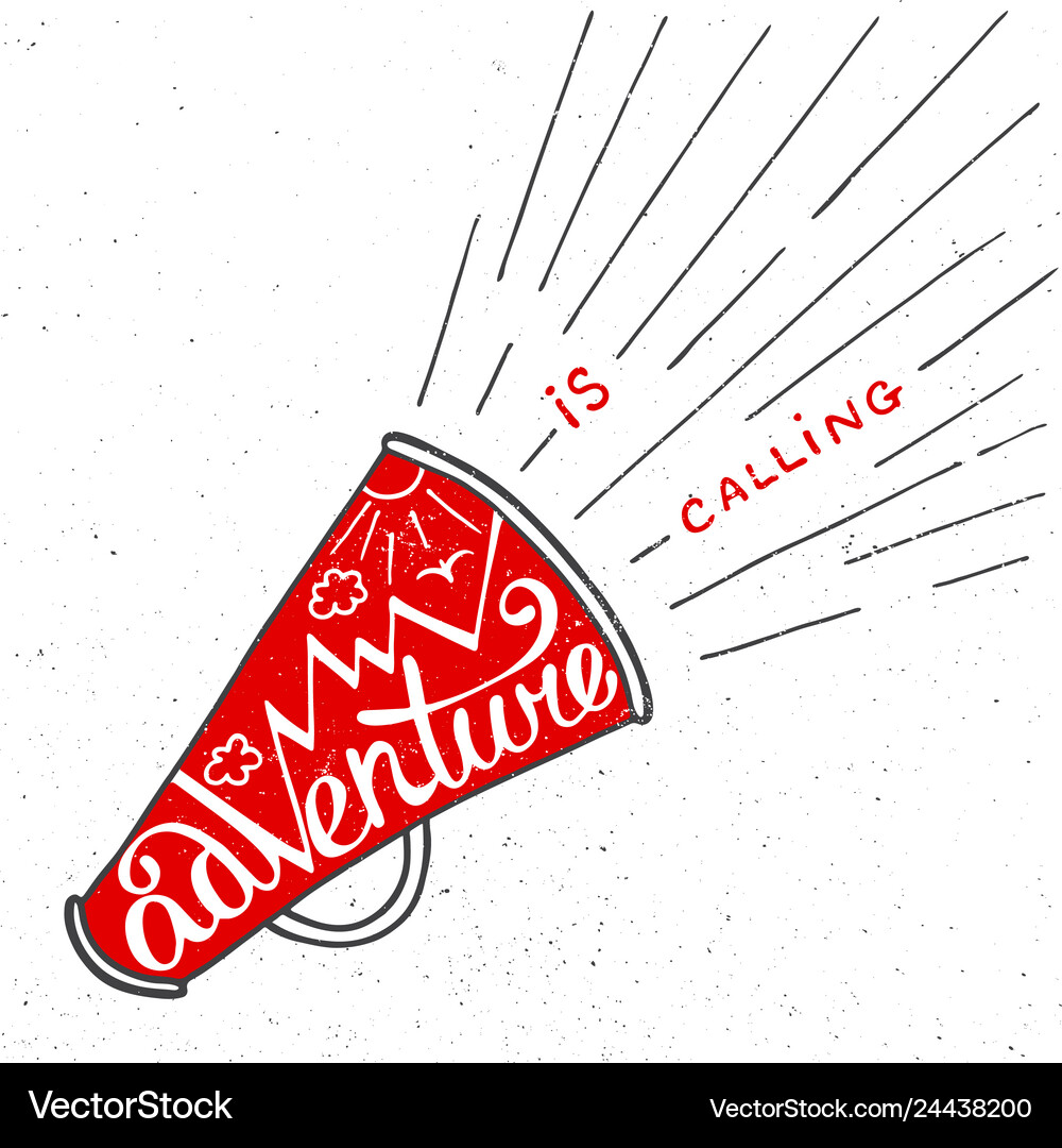Adventure is calling in mouthpiece with mountains Vector Image