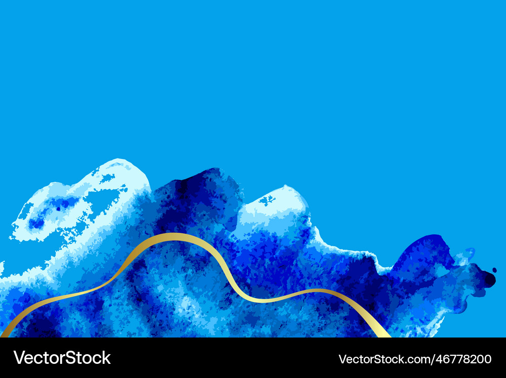 Blue and gold wave artwork watercolor Royalty Free Vector