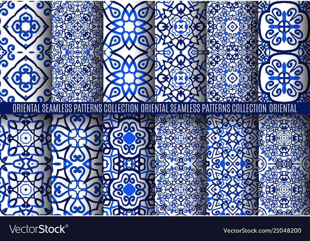 Blue arabesque patterns Royalty Free Vector Image