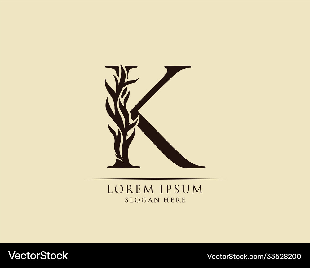 Calligraphy k letter graceful royal style Vector Image