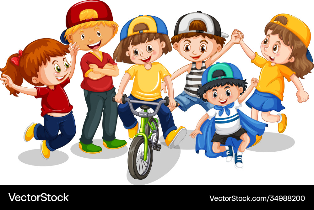 Group young children cartoon character Royalty Free Vector