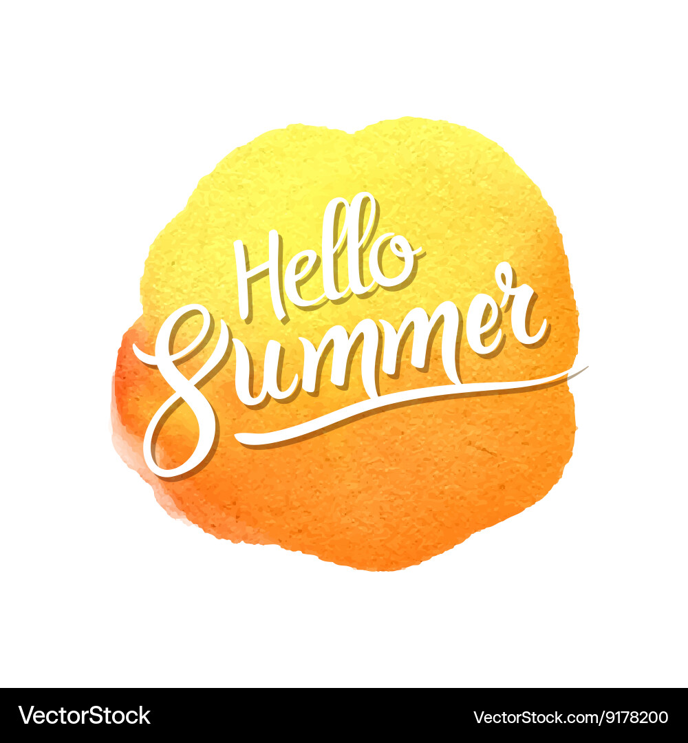 Hello summer lettering on watercolor blot Vector Image