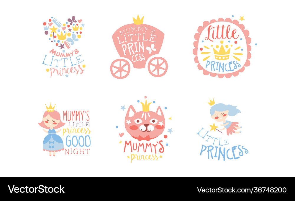 Moms little princess labels set cute emblems Vector Image