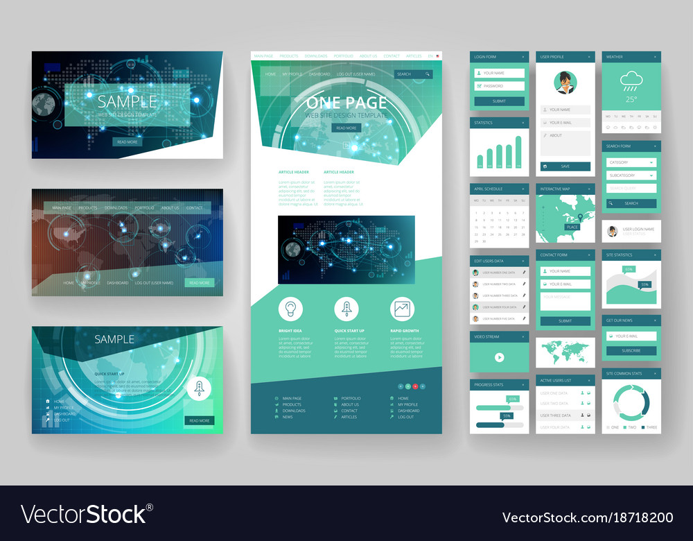Website design template and interface elements Vector Image