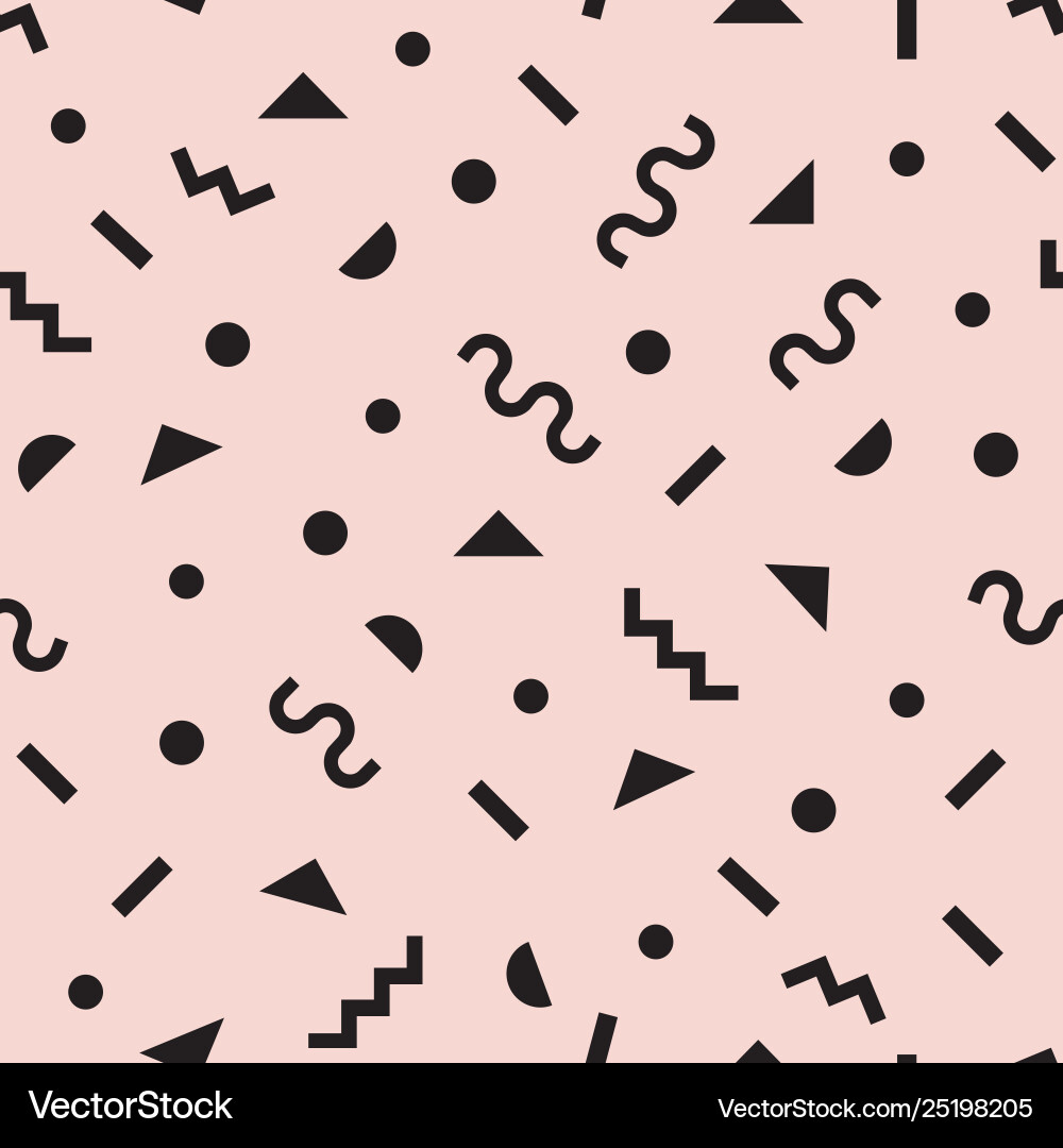 Black modern retro funky symbols pattern on pink Vector Image
