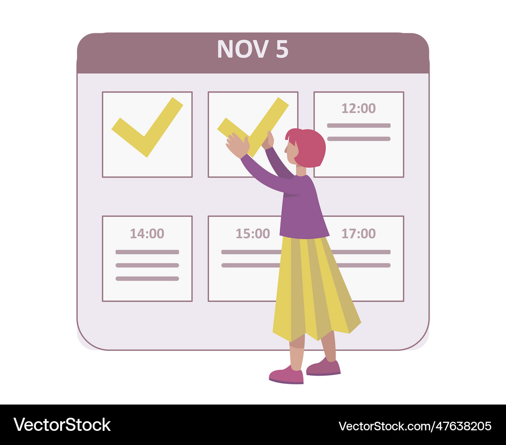 Cartoon girl ticks boxes with completed tasks Vector Image