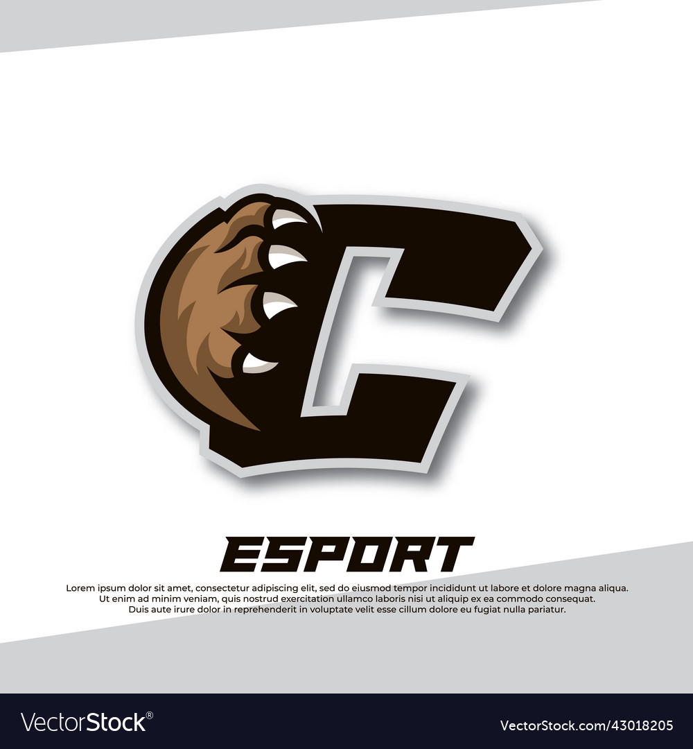 Claw esport logo letter c tiger bear Royalty Free Vector