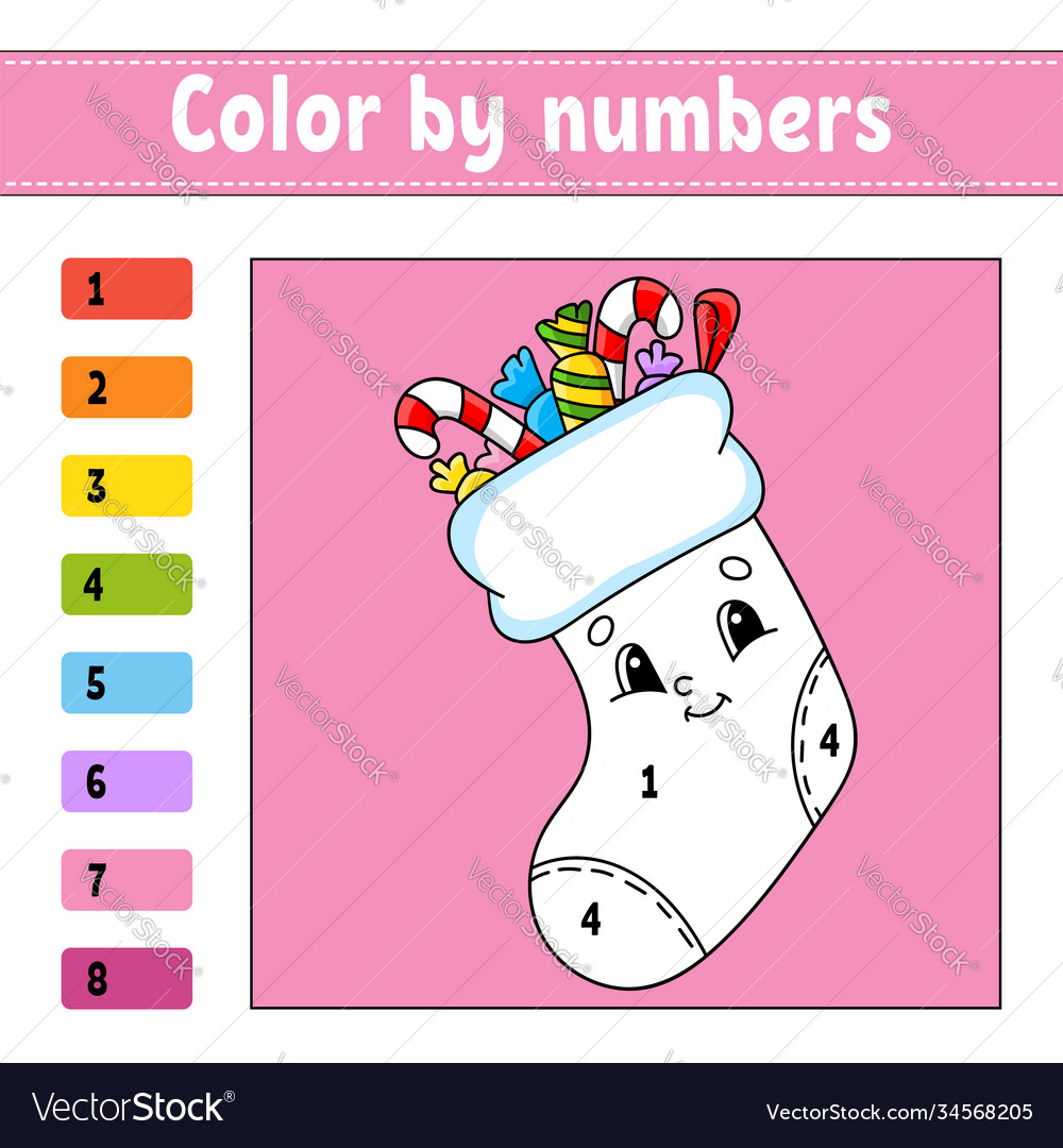 Color numbers christmas theme activity Royalty Free Vector
