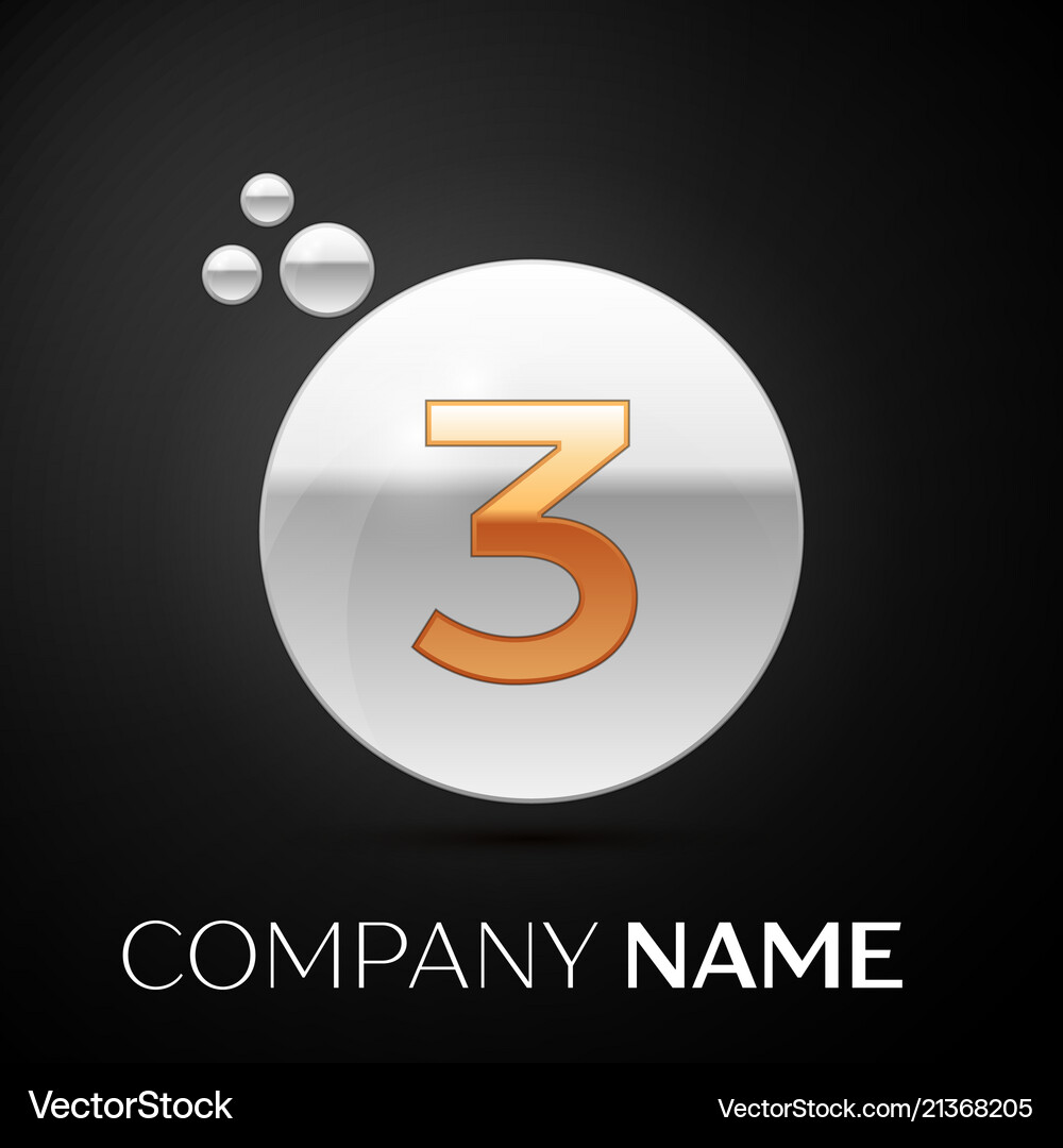 Gold number three logo silver dots splash bubble Vector Image