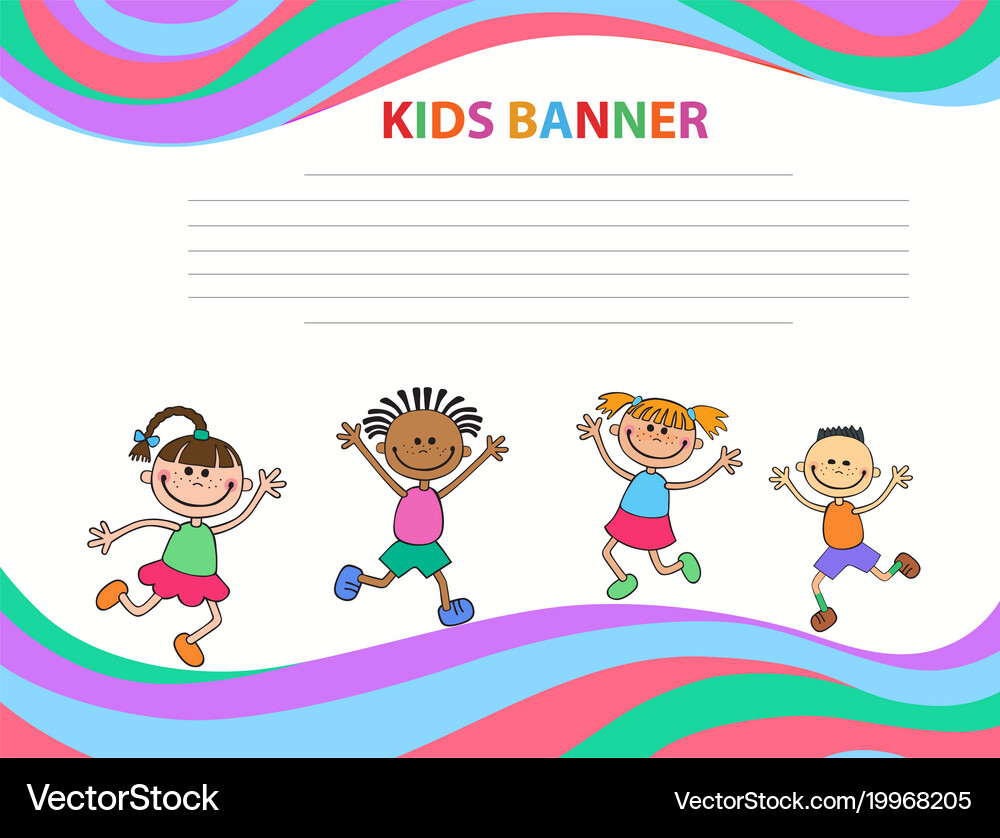 Happy children run on banner template Royalty Free Vector