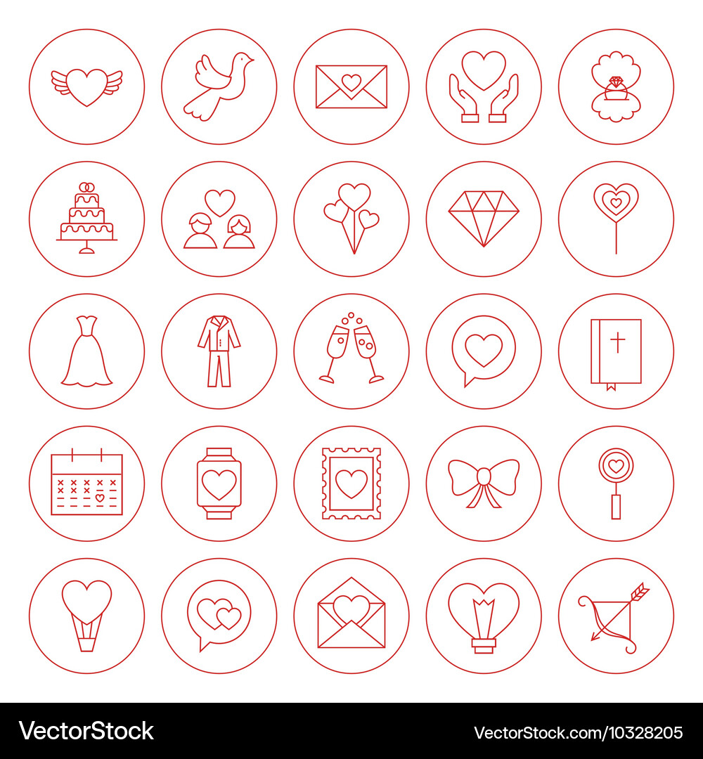 Line circle love heart icons set Royalty Free Vector Image