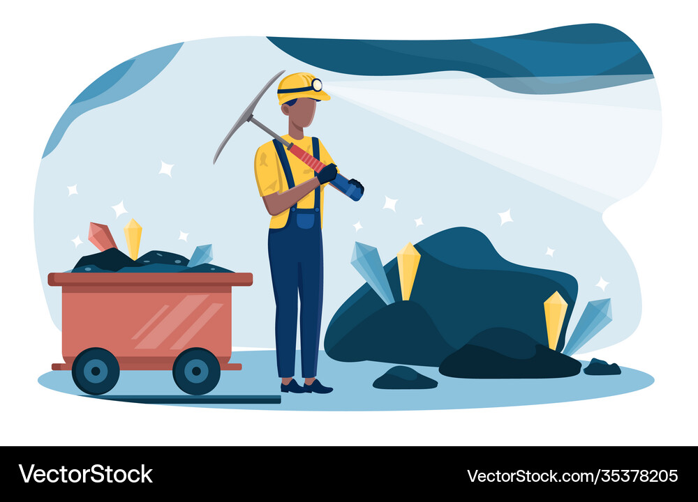Male character in overall is diamond mining Vector Image