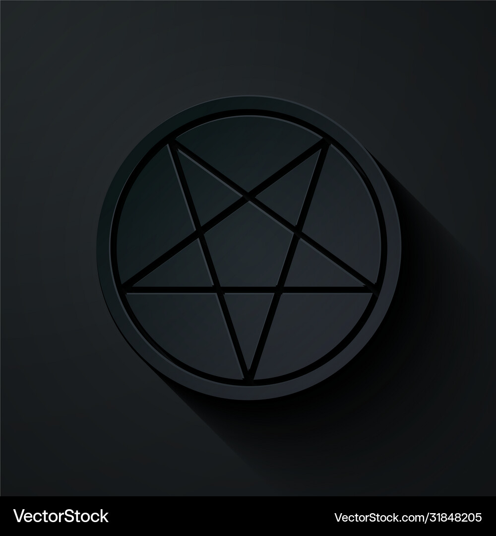 Paper cut pentagram in a circle icon isolated Vector Image