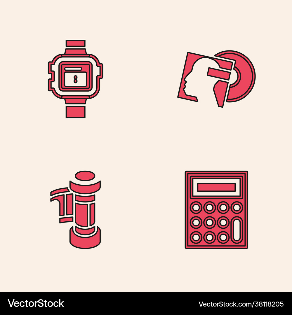 Set calculator wrist watch vinyl disk and camera Vector Image