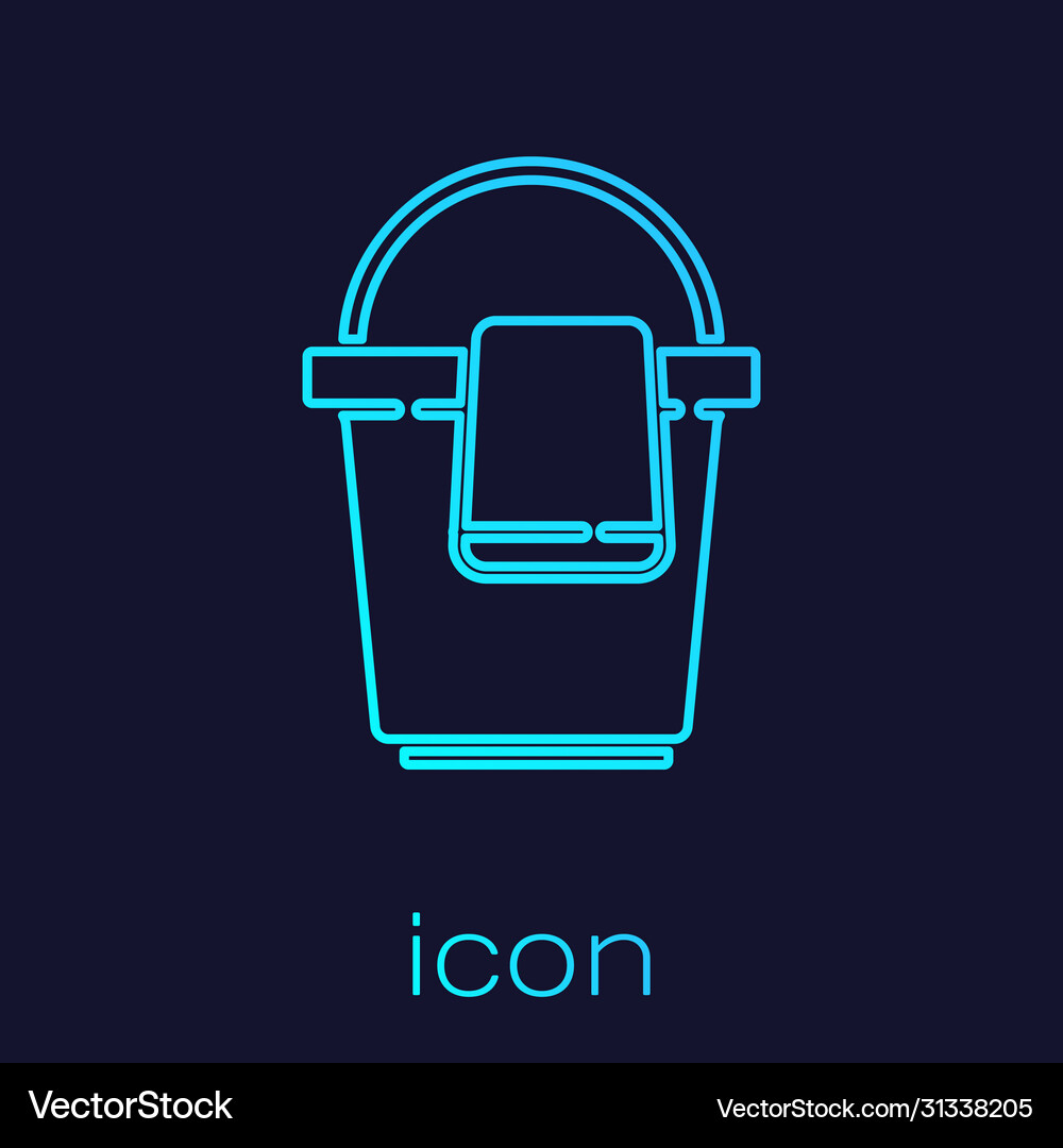 Turquoise line bucket with rag icon isolated Vector Image