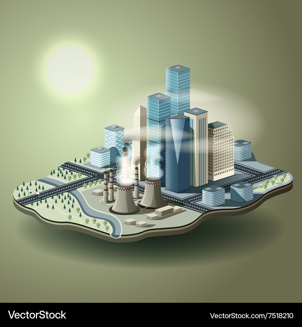 Air pollution in big city isometric Royalty Free Vector