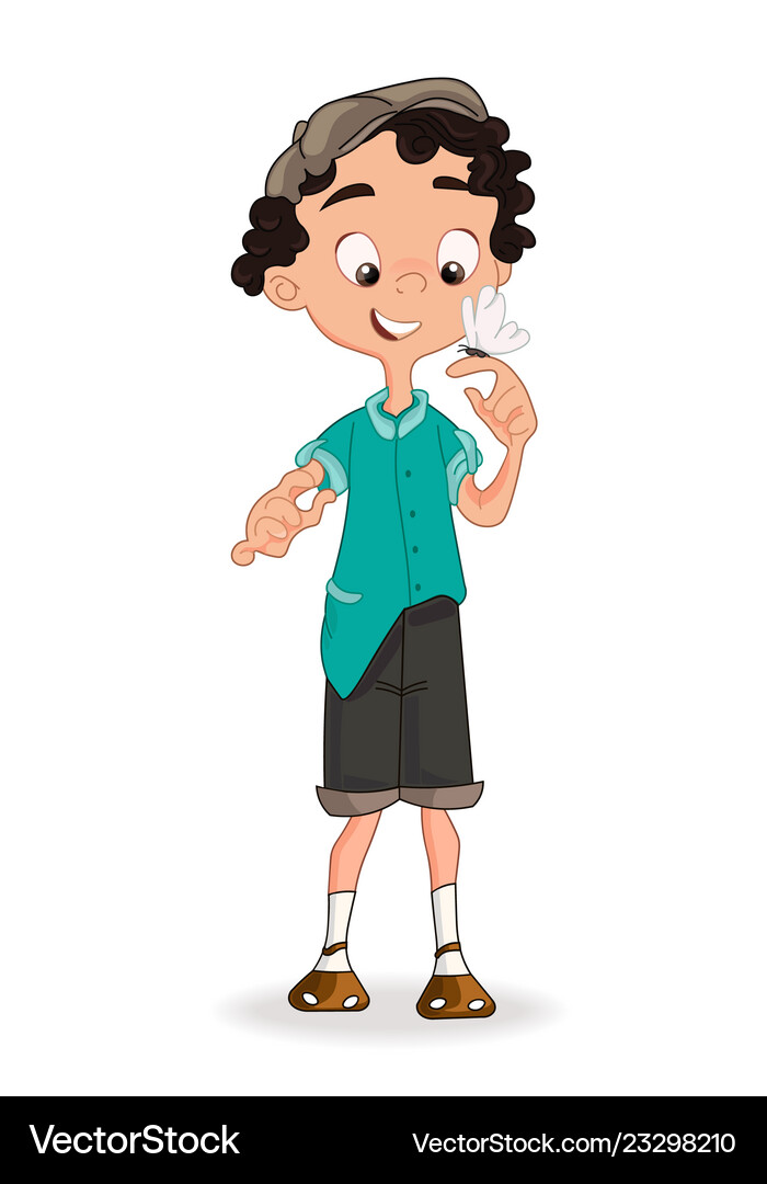 Boy playing with a butterfly cartoon Royalty Free Vector