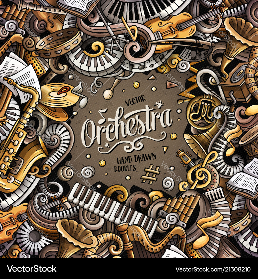 Cartoon doodles classic music frame Royalty Free Vector