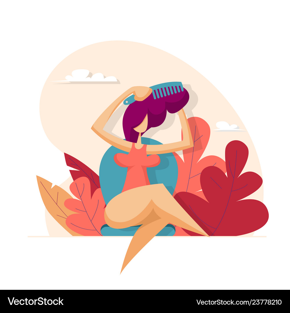 Girl combing hair comb Royalty Free Vector Image