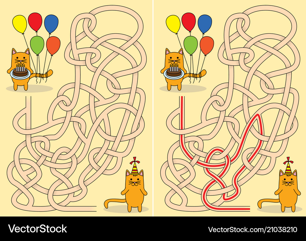 Little cat maze Royalty Free Vector Image - VectorStock