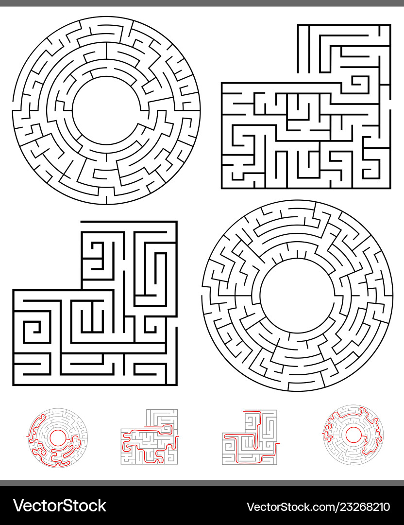 Maze leisure game graphics set with lines Vector Image