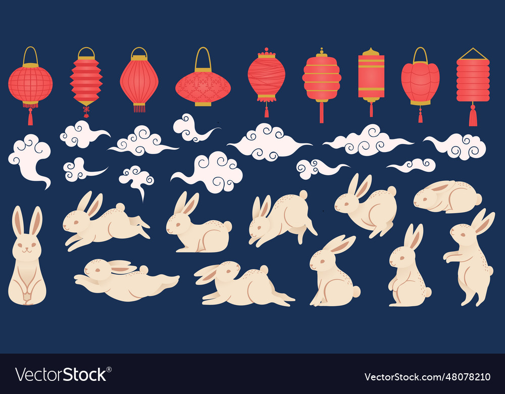 Mid autumn rabbits chinese and vietnamese Vector Image