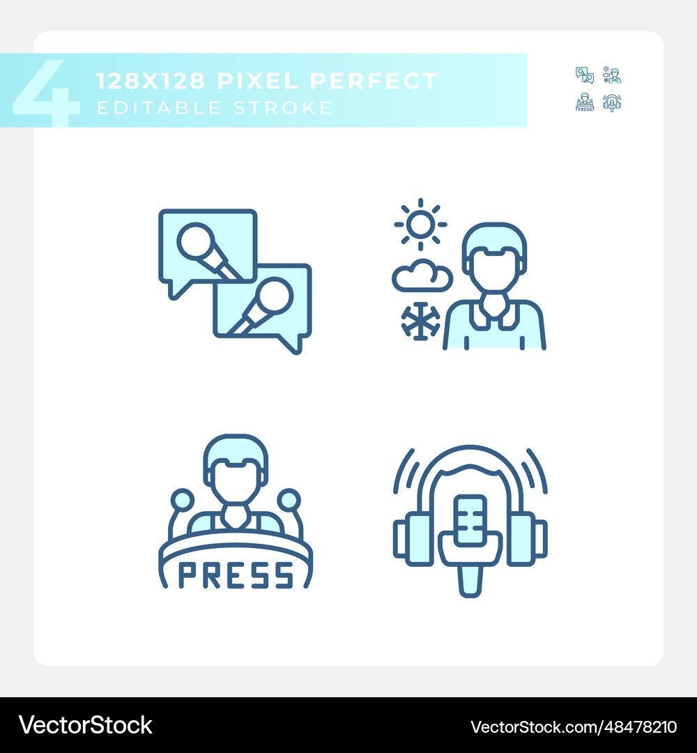 Pixel perfect blue journalism line icons set Vector Image