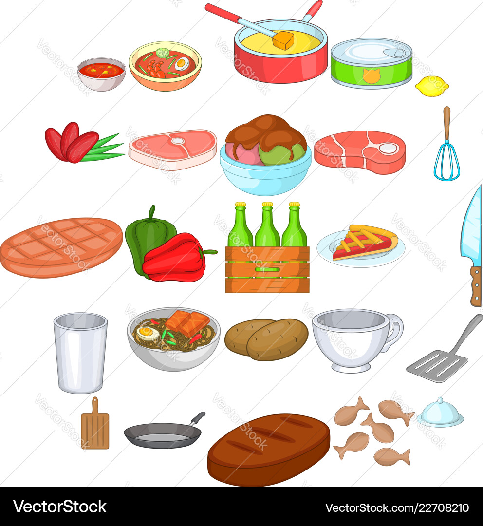 Romantic dinner icons set cartoon style Royalty Free Vector