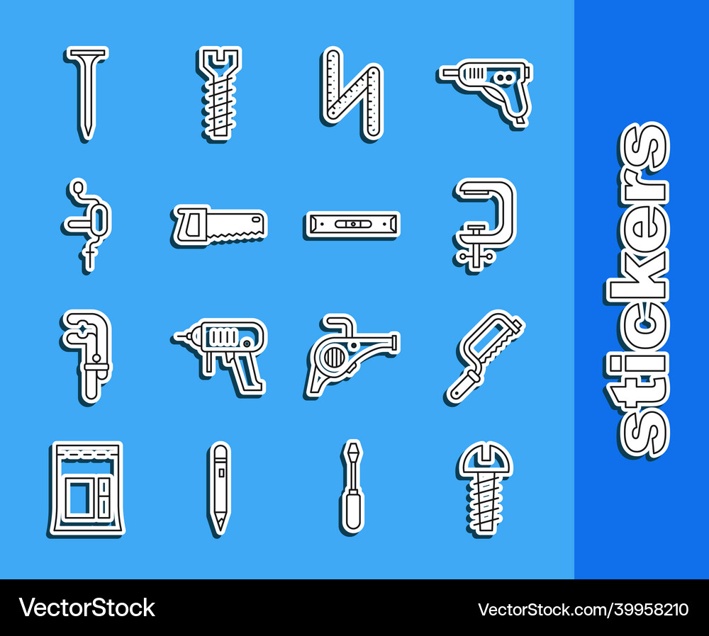 Set line metallic screw hacksaw clamp and tool Vector Image