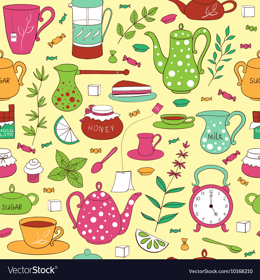 Tea time seamless pattern Royalty Free Vector Image