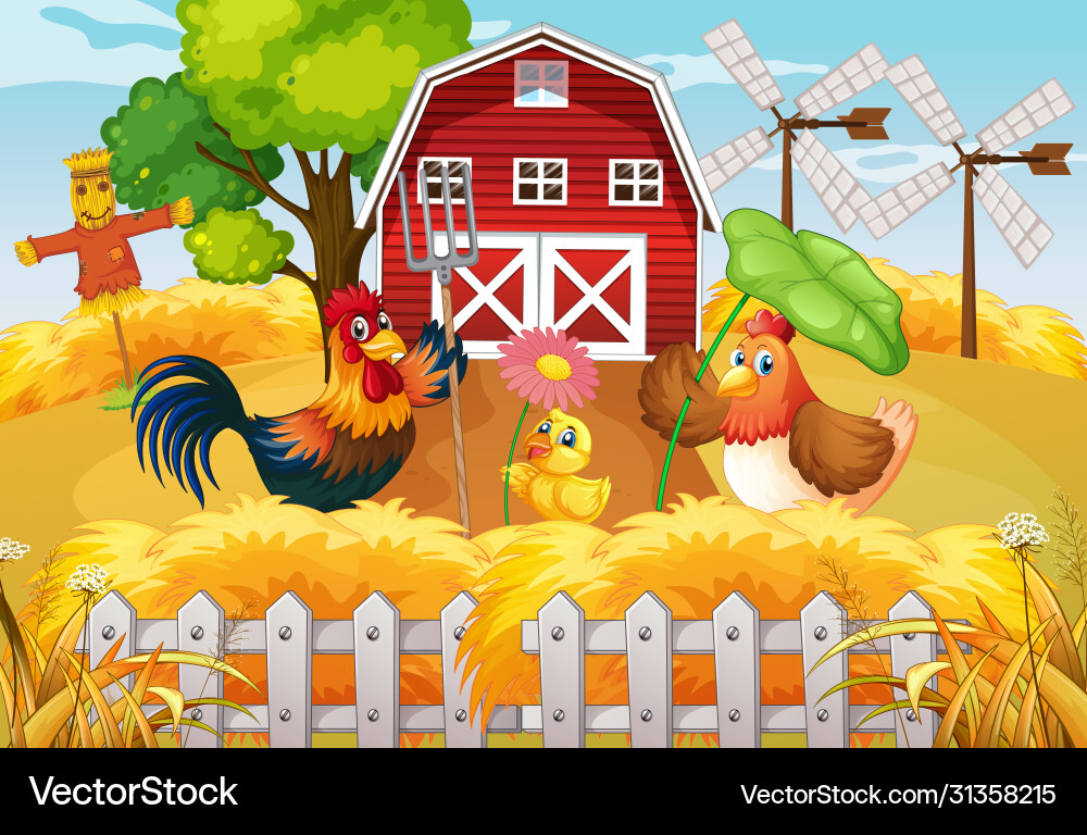 Farm theme background with farm animals Royalty Free Vector