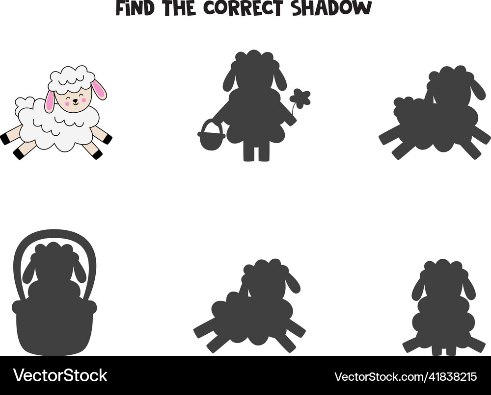 Find the correct shadow of cute easter lamb Vector Image