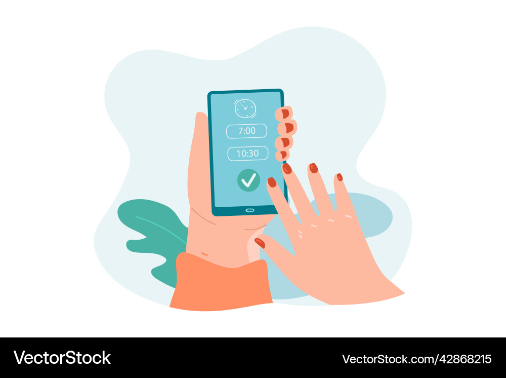 Hands holding phone in and setting alarm Vector Image
