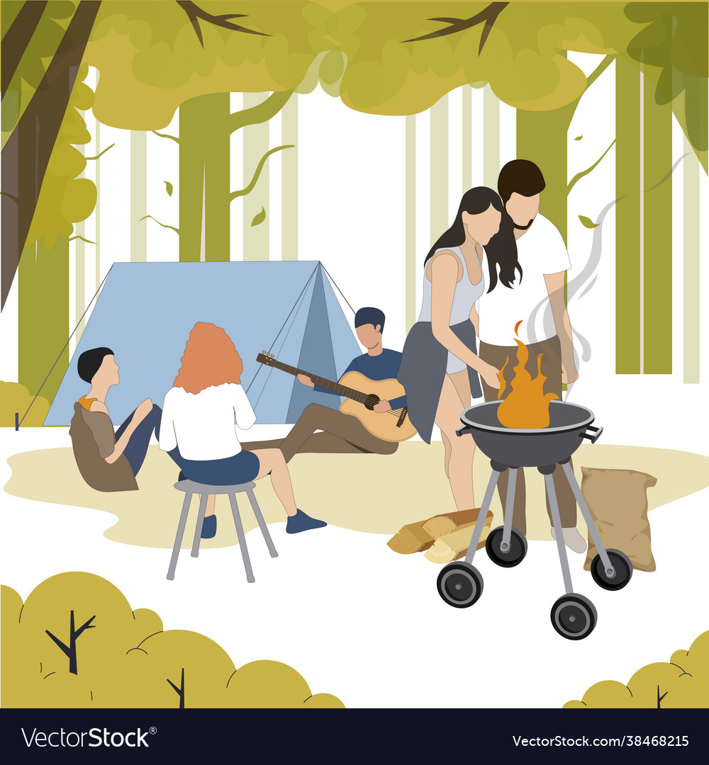 Outdoor recreation people grill bbq camping Vector Image