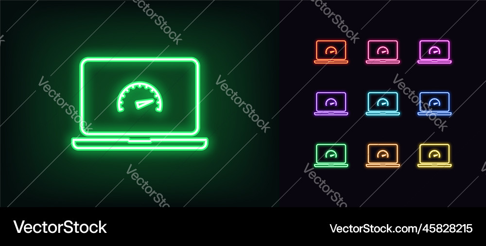 Outline neon laptop performance icon set glowing Vector Image
