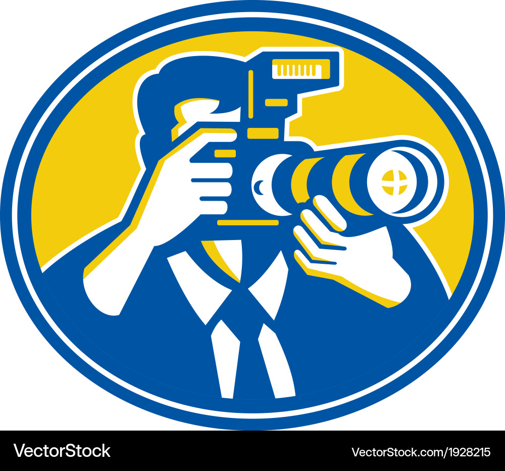 Photographer shooting dslr camera retro Royalty Free Vector